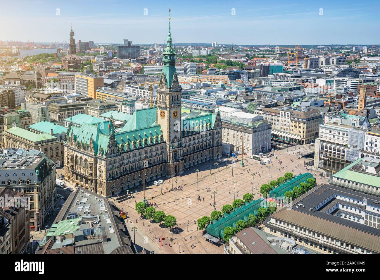 Beautiful aerial view of historic city center of hanseatic Hamburg with ...