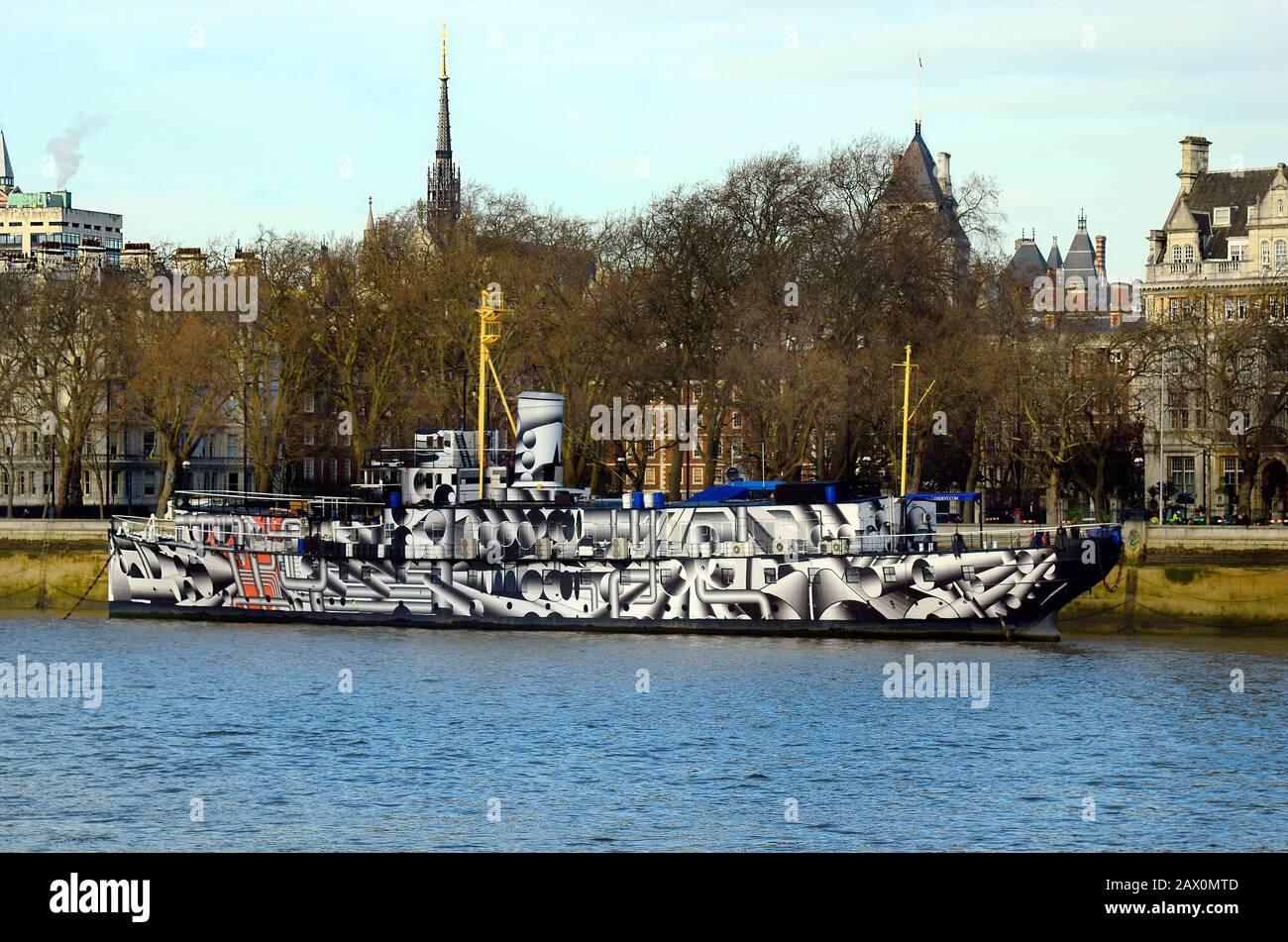London, United Kingdom - January 16th 2016: HMS President 1918 former ...