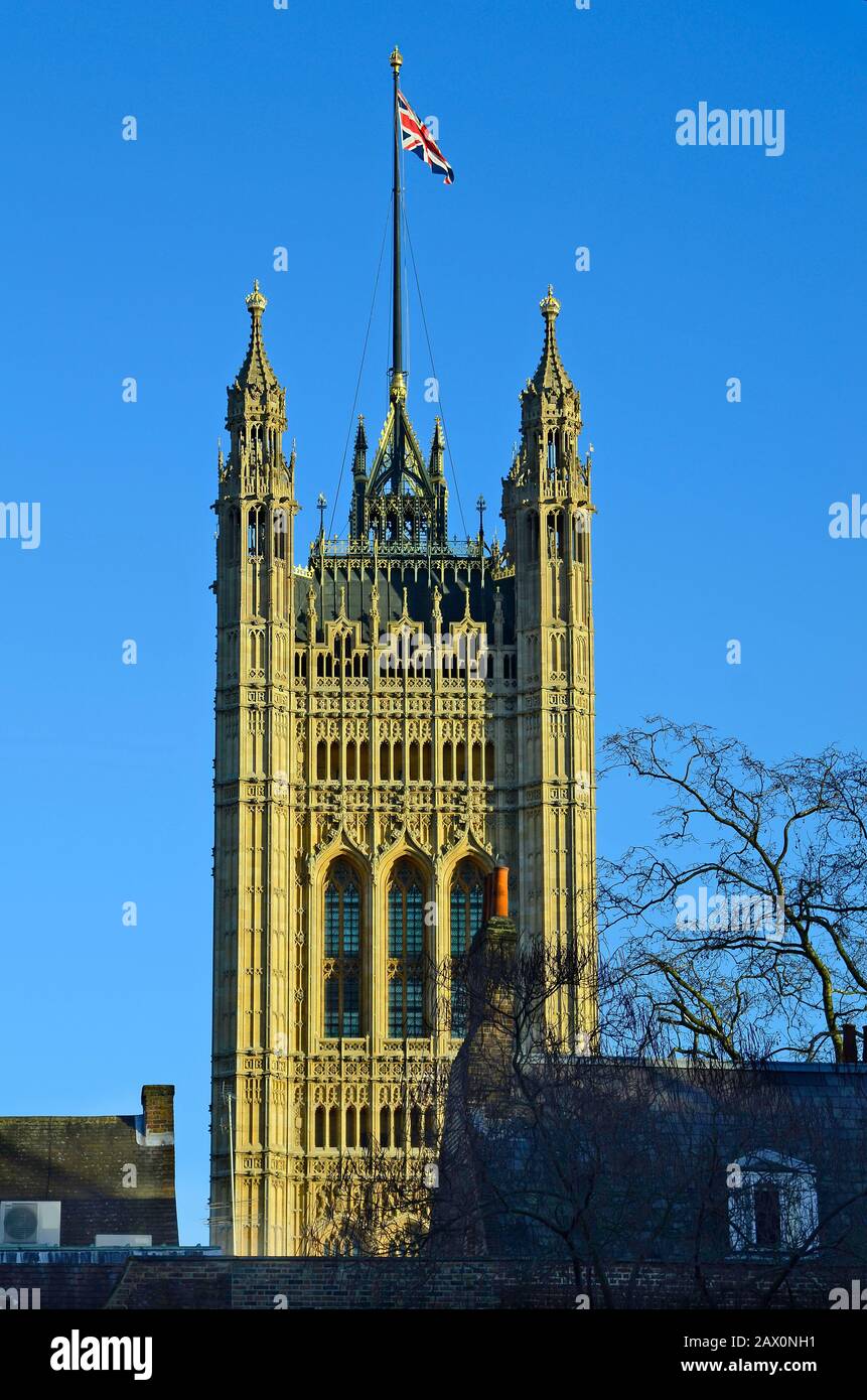 Great Britain, London, victoria tower with union jack flag Stock Photo ...
