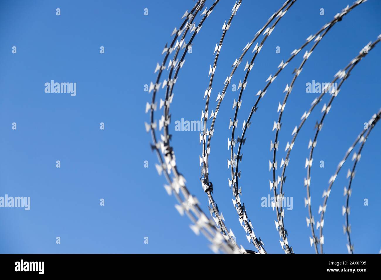 Military fence, demarcate the border, closeup, blurry background Stock ...