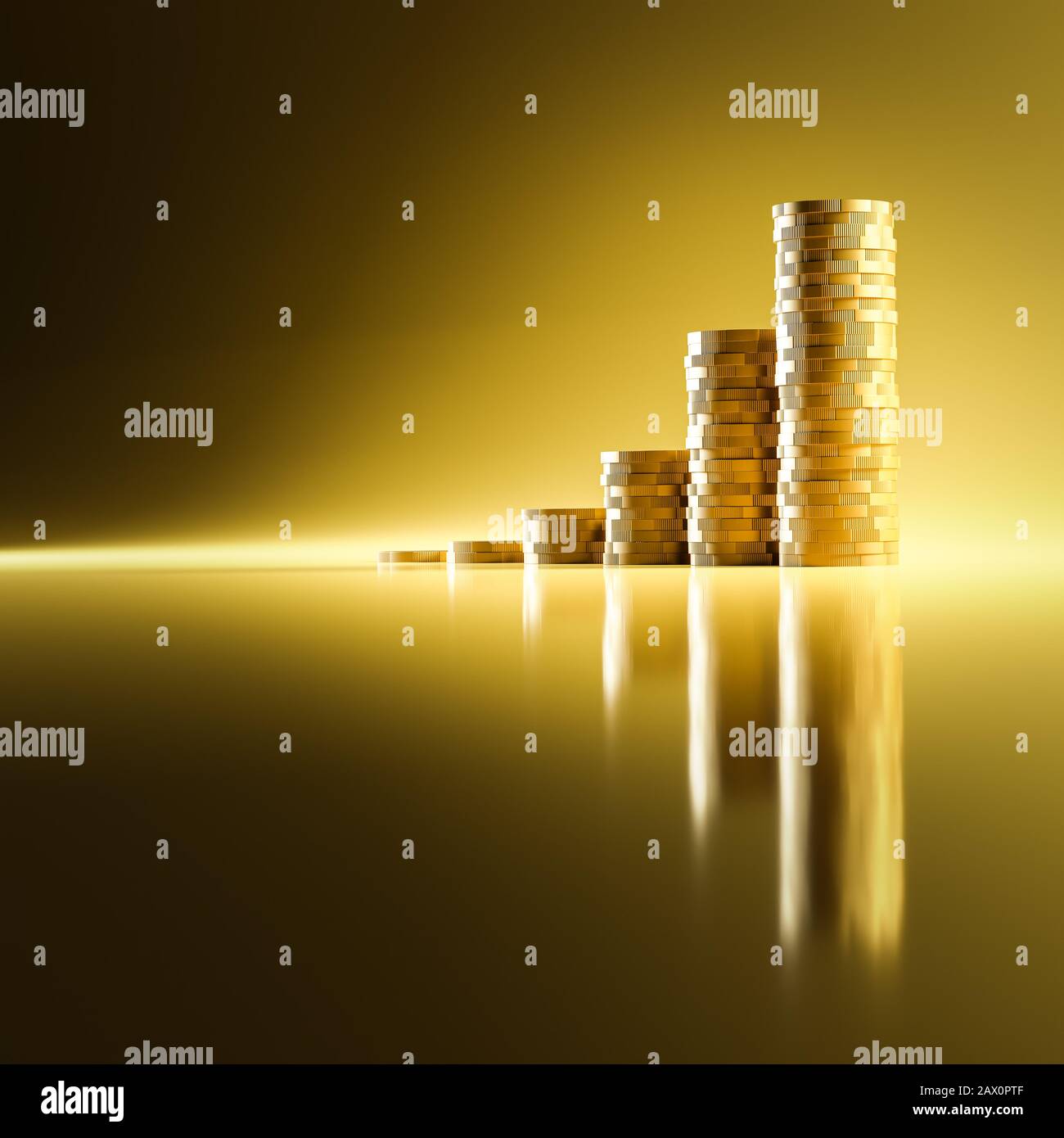 3d render: Rising stacks of Euro coins with a seamless yellow ...