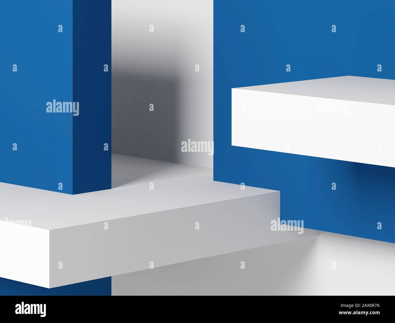 Abstract minimal geometric background, classic blue and white boxes ...