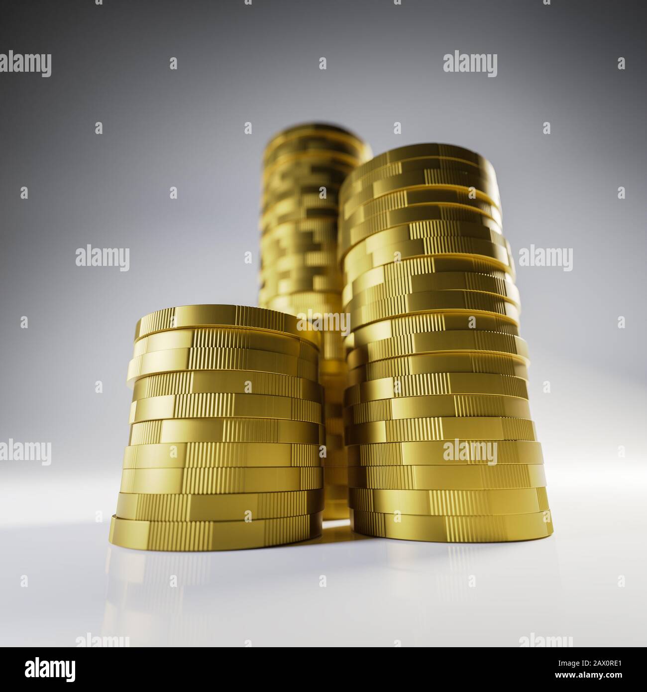 3d render: Rising stacks of Euro coins with a seamless white background ...