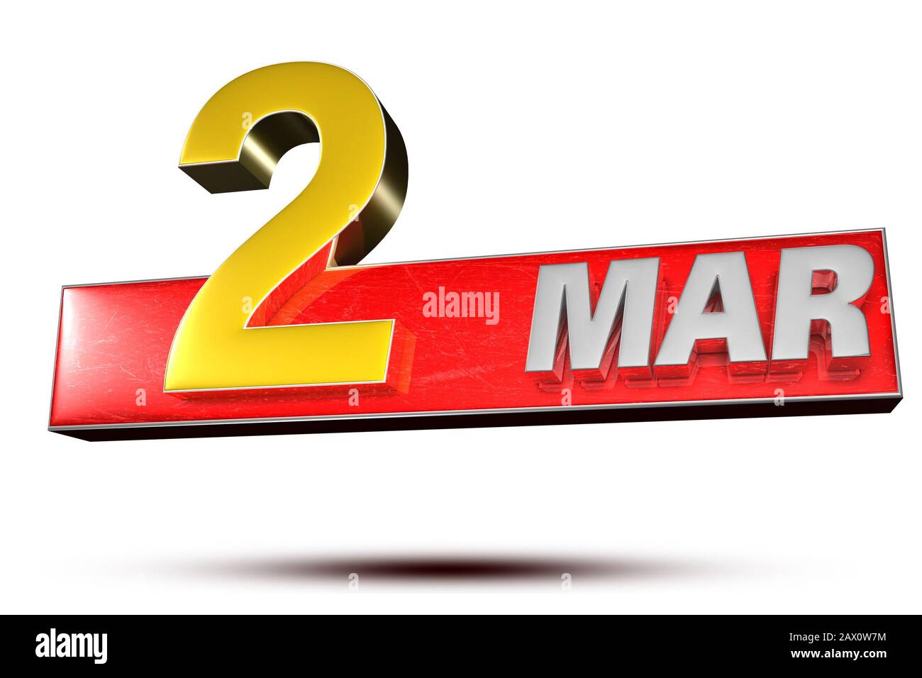 3D illustration March 2 isolated on a white background.(with Clipping ...