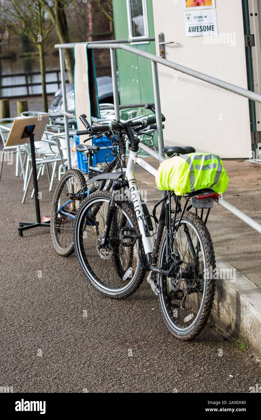 Side view close up of West Mercia force police mountain bike, police ...