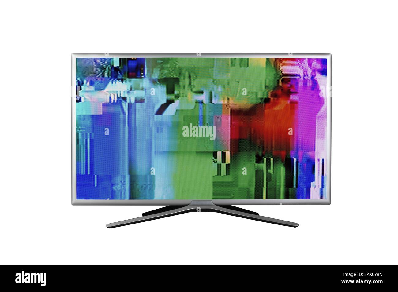 4K monitor or TV with digital glitches, distortions on the screen ...