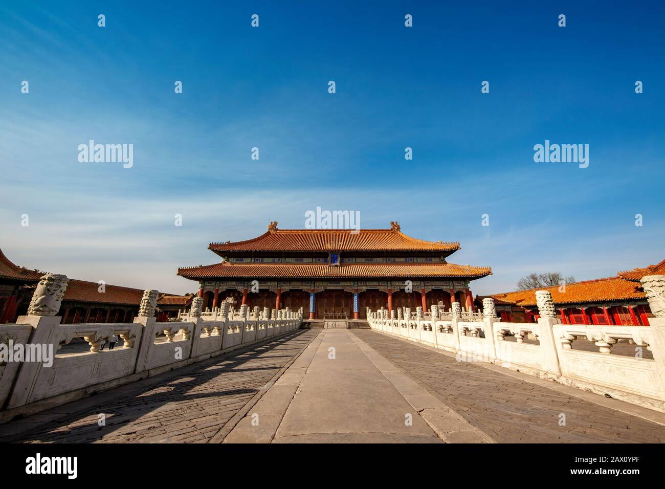 Forbidden City over clear blue sky, ancient historical Palace Museum ...