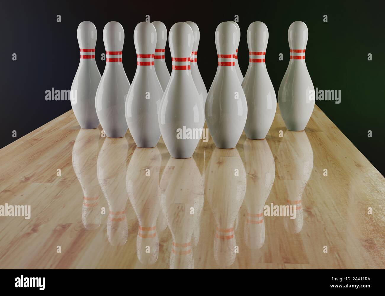 Bowling pins background. 3d render Stock Photo - Alamy