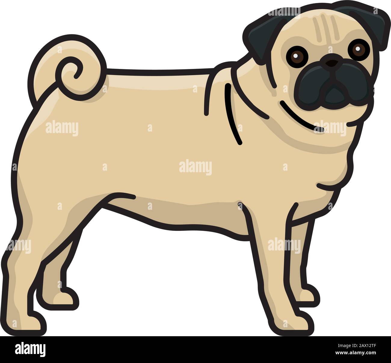 Pug isolated vector illustration. Purebred dog color symbol Stock ...