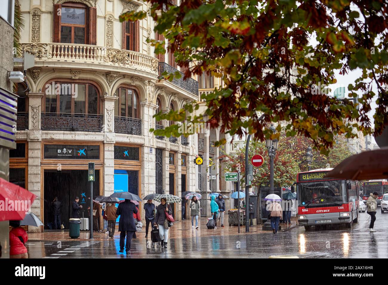 Valencia city centre on a rainy day Stock Photo - Alamy