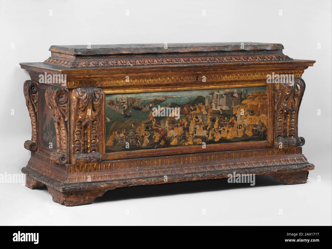 Cassone with painted front panel depicting the Conquest of Trebizond ...