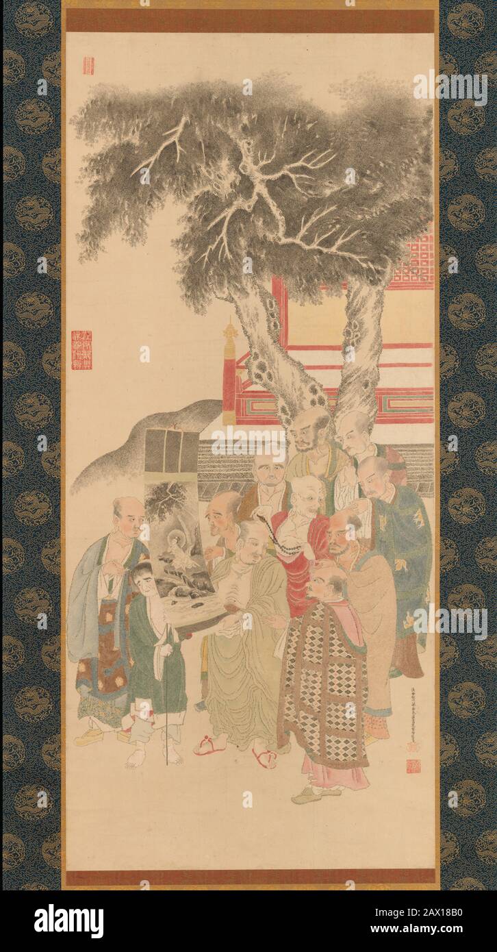 Ten Rakan Examining a Painting of White-Robed Kannon, 1792. Edo period ...