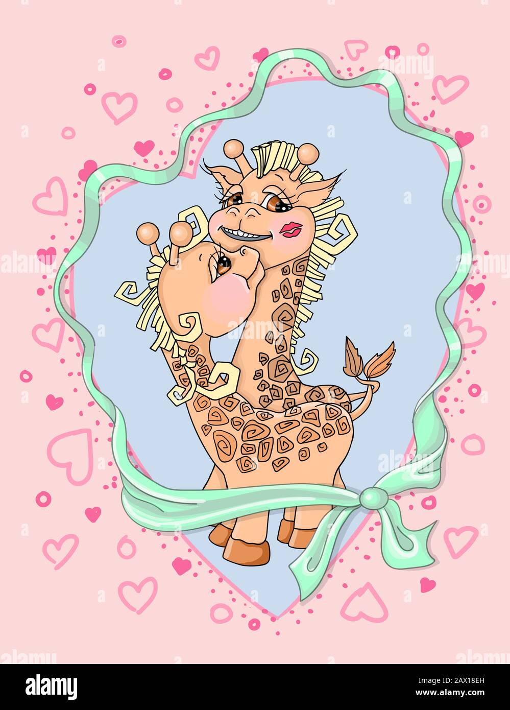 Two Giraffes Kissing Cartoon
