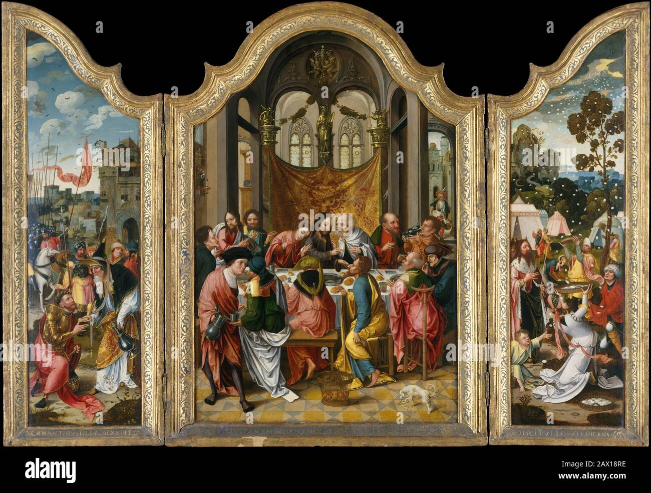 The Last Supper, 1515-20. Gilt altarpiece showing Melchizedek outside ...