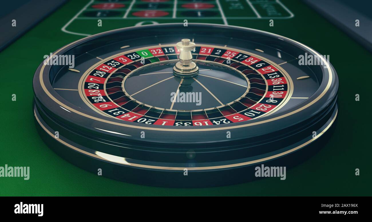 Casino roulette wheel on the game table. 3D render illustration Stock ...