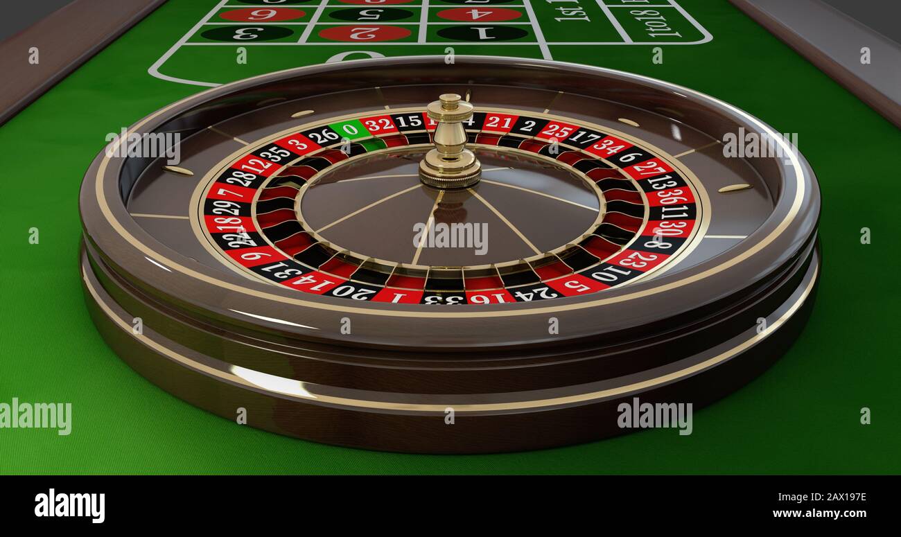 Casino roulette wheel on the game table. 3D render illustration Stock ...