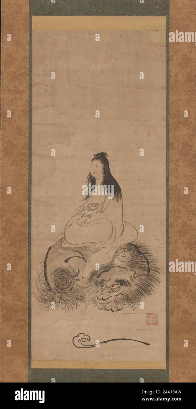 Monju on a Lion, late 15th century. Manjushri, the bodhisattva of ...