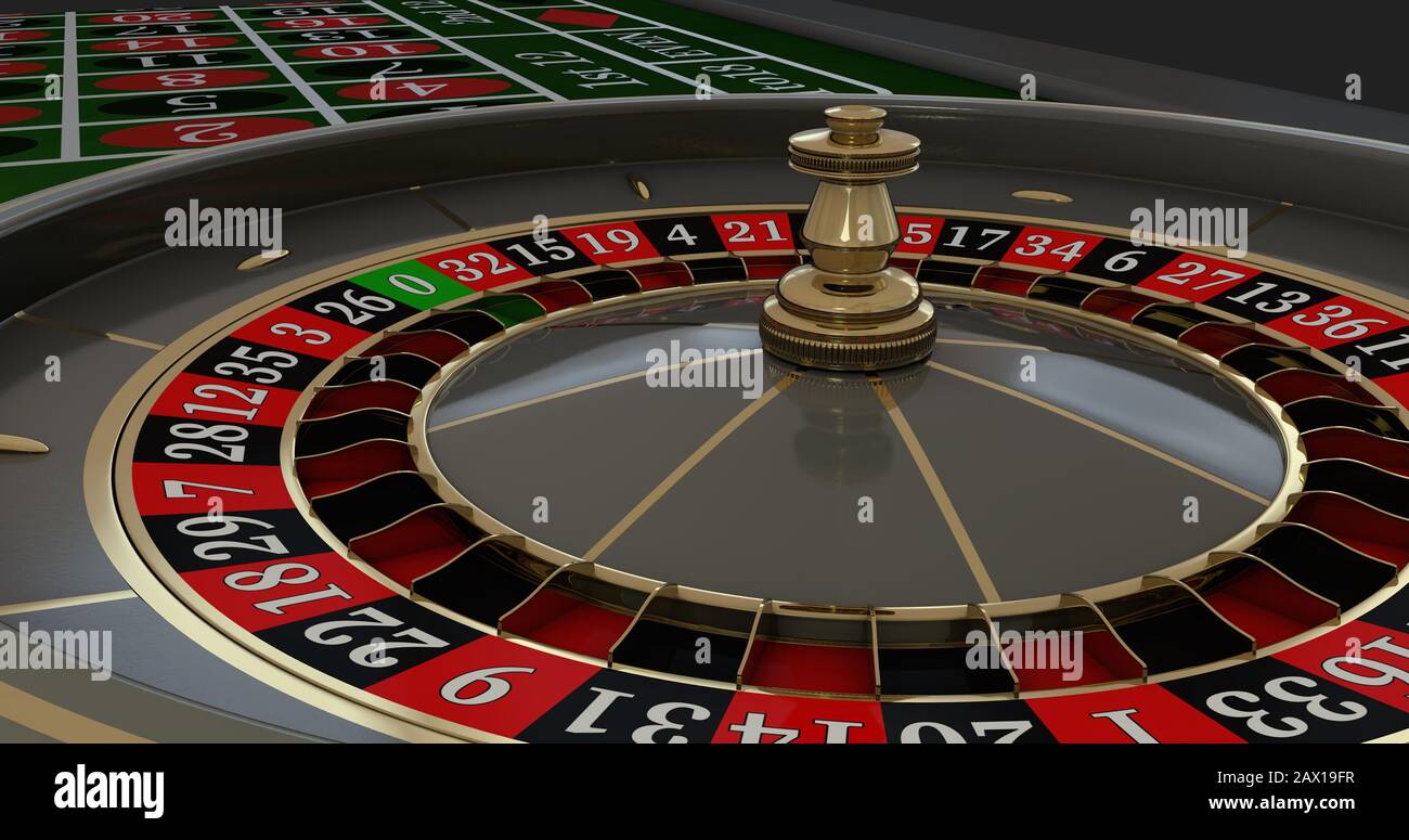 Casino roulette wheel on the game table. 3D render illustration Stock ...