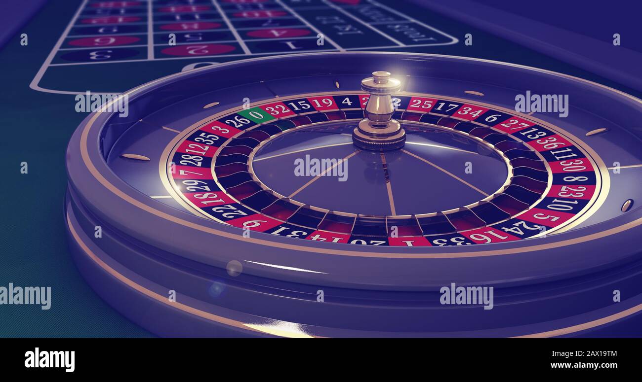Casino roulette wheel on the game table. 3D render illustration Stock ...