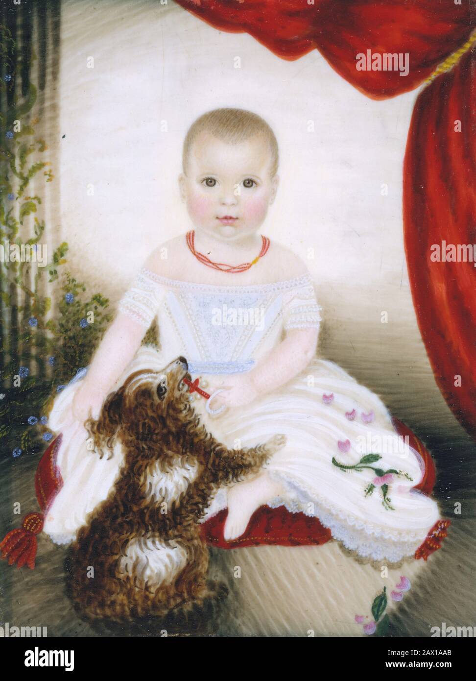 Baby with Rattle and Dog, 1842 Stock Photo - Alamy