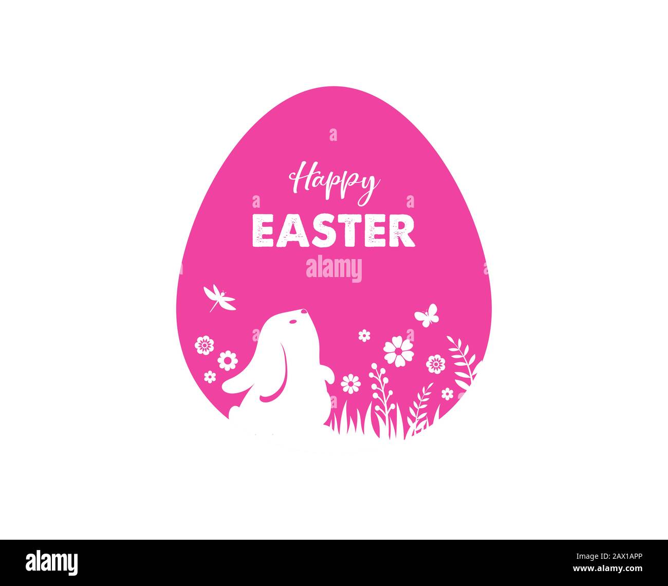 Happy Easter banner with bunny, flowers and eggs. Egg hunt poster ...