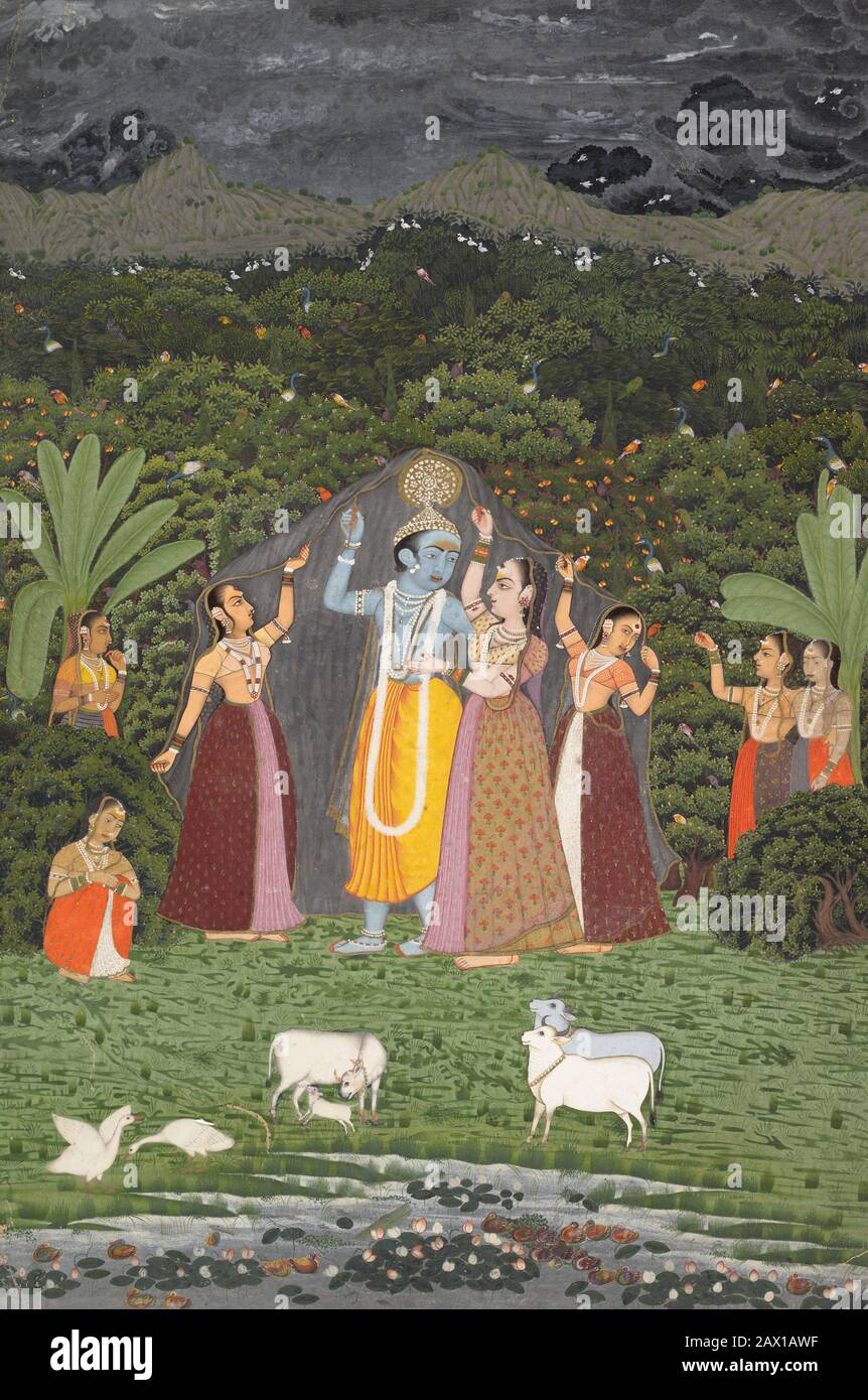 Krishna and the Gopis Take Shelter from the Rain, 1760. Krishna ...