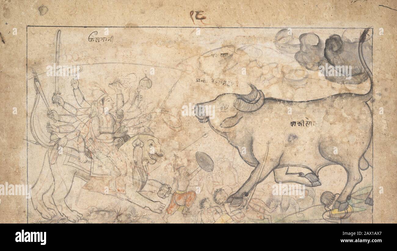 Durga Confronts the Buffalo Demon Mahisha: Scene from the Devi Mahatmya ...