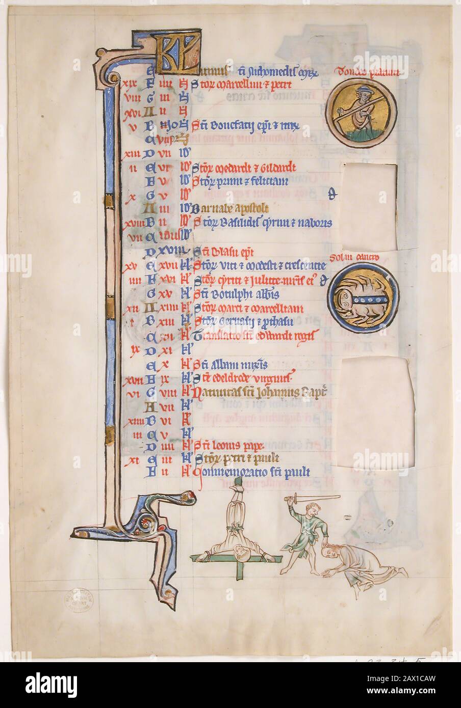 Manuscript Leaf with June Calendar, from a Royal Psalter, 13th century ...