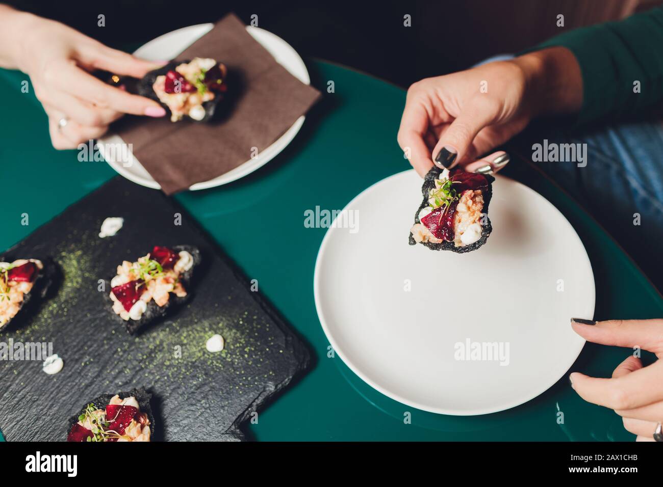 Different types of canapes on buffet table Stock Photo - Alamy