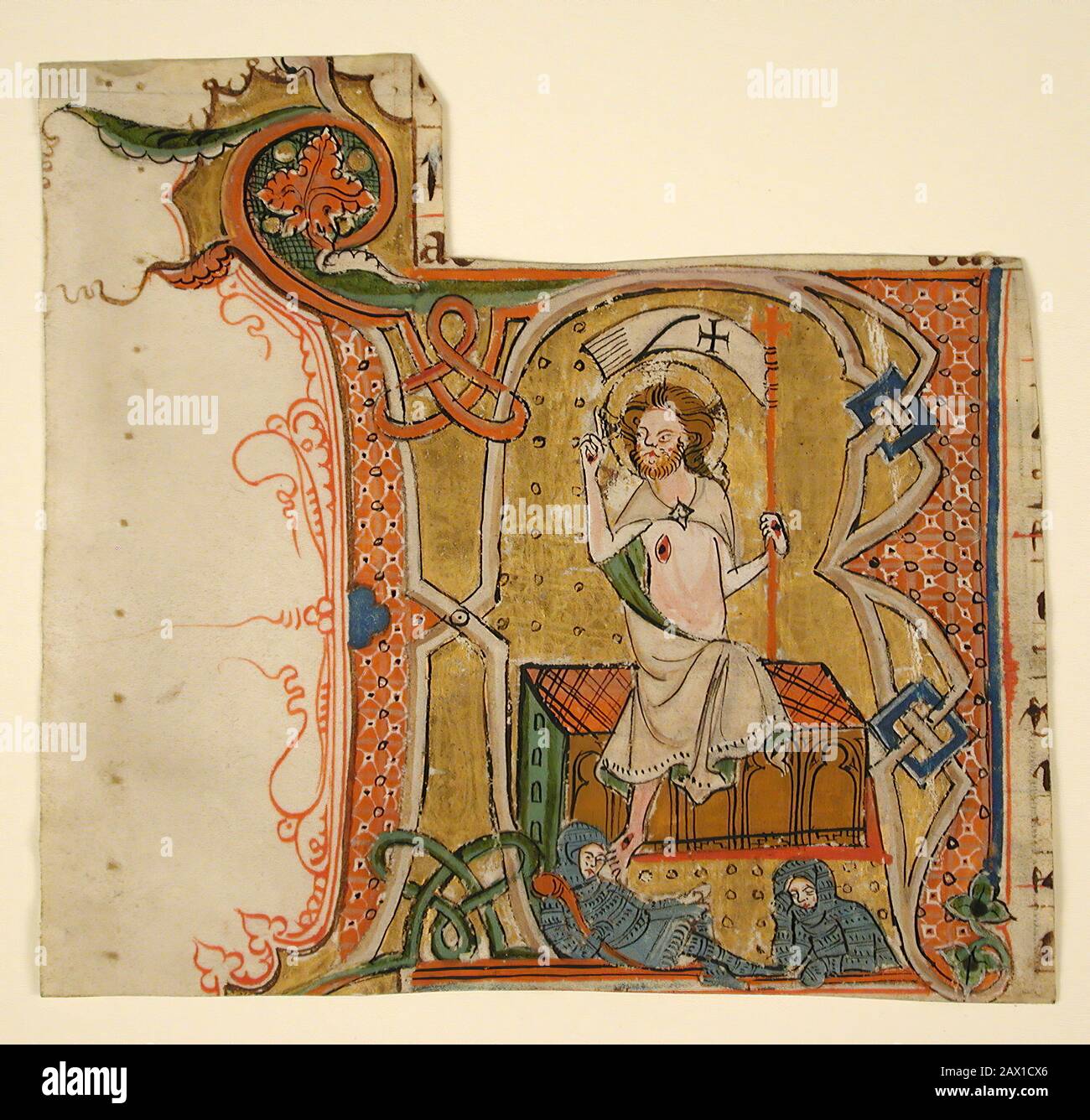 Manuscript Leaf Showing an Illuminated Initial R with The Resurrection ...