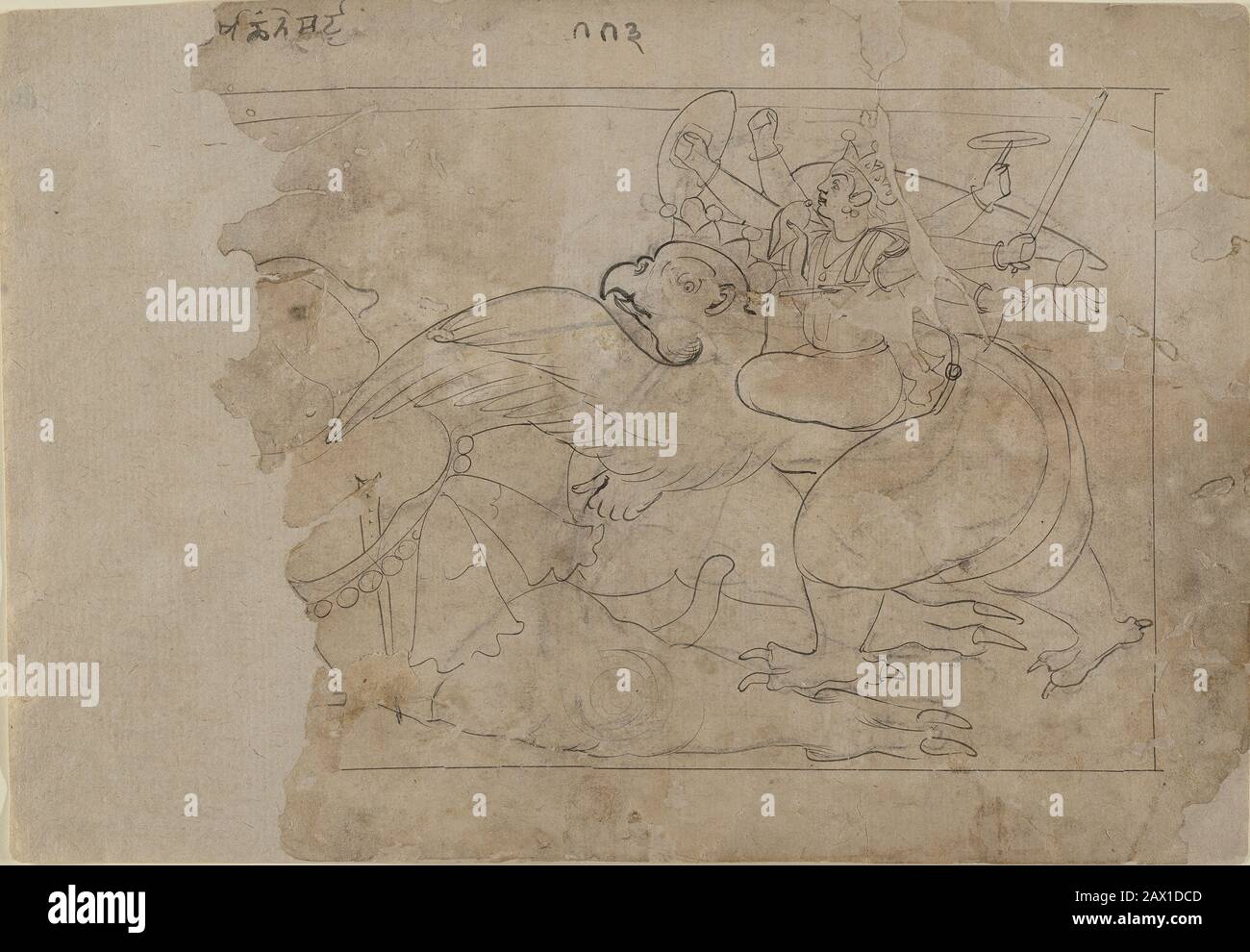 Vishnu on Garuda Slaying a Demon, mid-18th century Stock Photo - Alamy