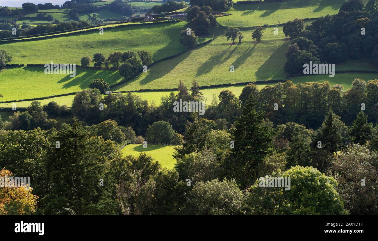 The scenery near hay on Wye on Welsh border, beautiful wooded farm land ...