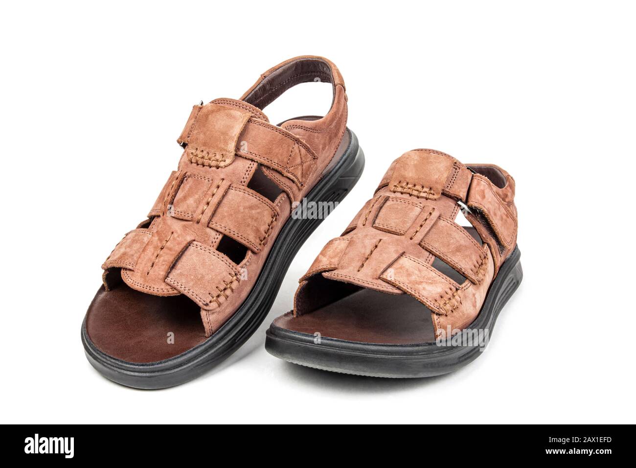 Modern slippers with a fastener close up on a white background Stock ...