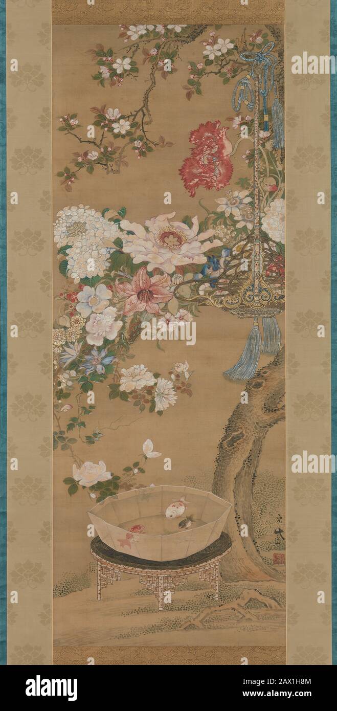 Flowers and Goldfish, 18th century. Edo period Stock Photo - Alamy