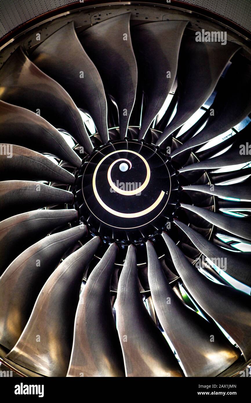 Turbine jet engine on an airliner view from the front Stock Photo - Alamy