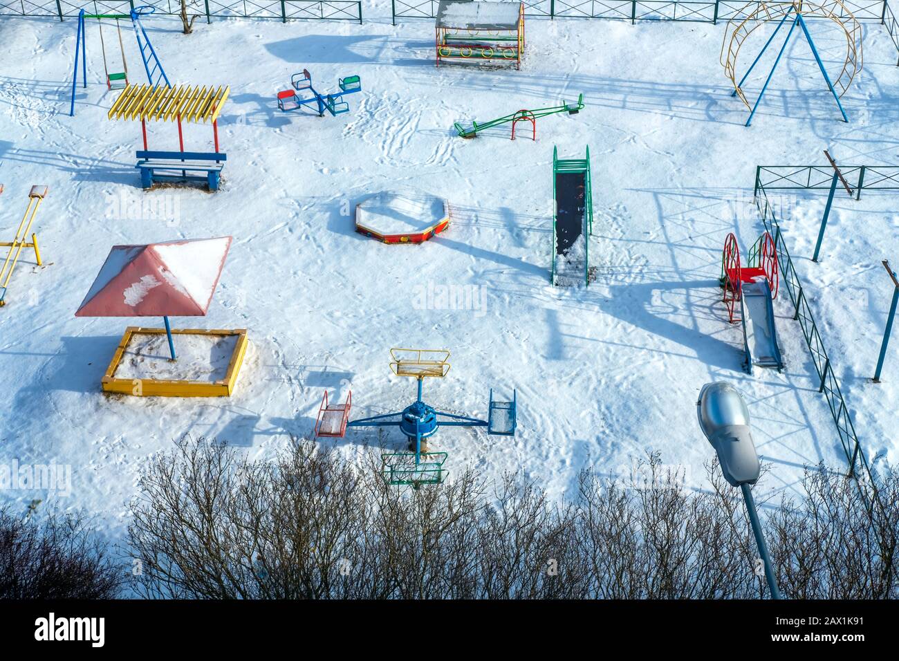 Playground with hard shadows. Sunny day.Bird eye view. Great background ...