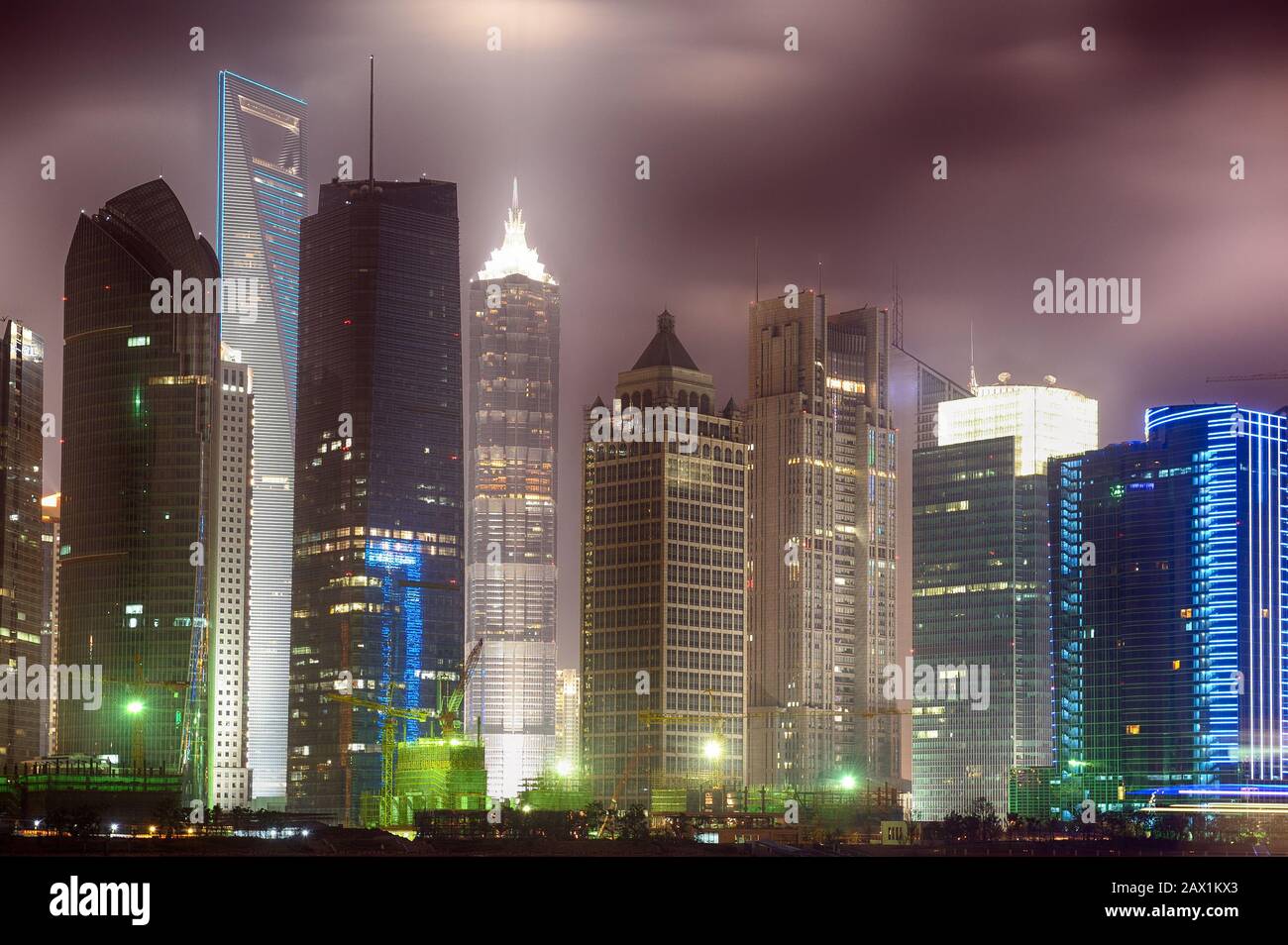 Shanghai's skyline by night, view from Puxi side on Pudong financial ...