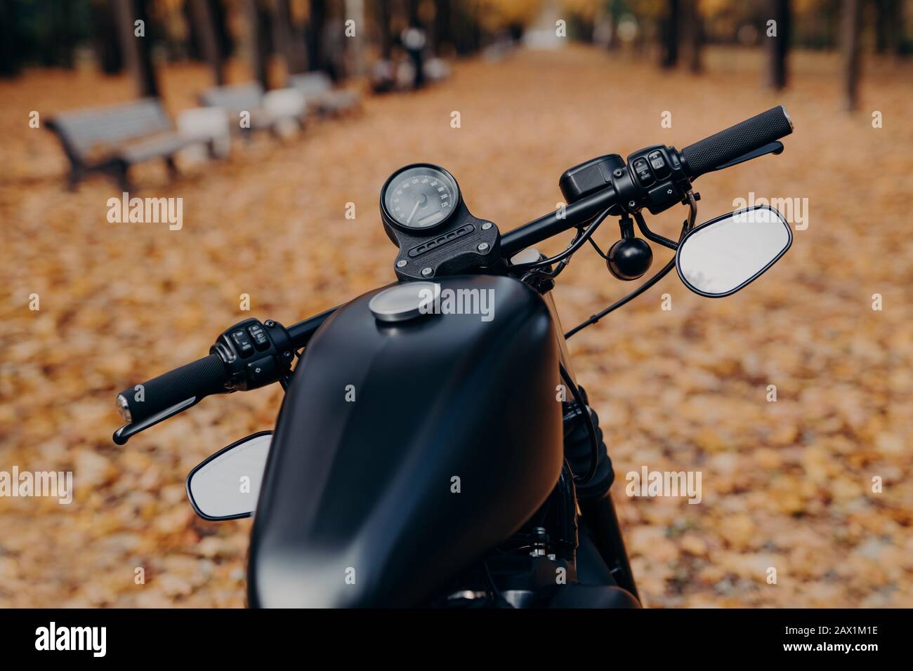 Motorcycle in the autumn leaves hi-res stock photography and images - Alamy