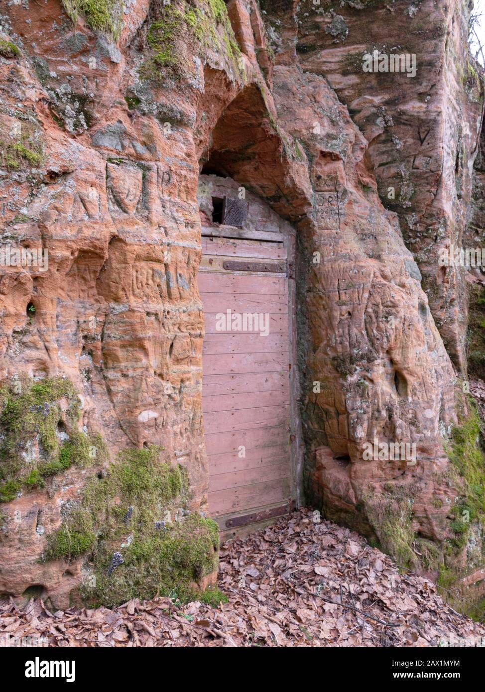 old wooden door fragments in sandstone wall cover cellars dug in ...