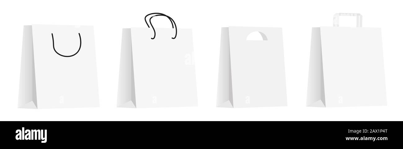 four white paper bags isolated on white background Stock Photo - Alamy