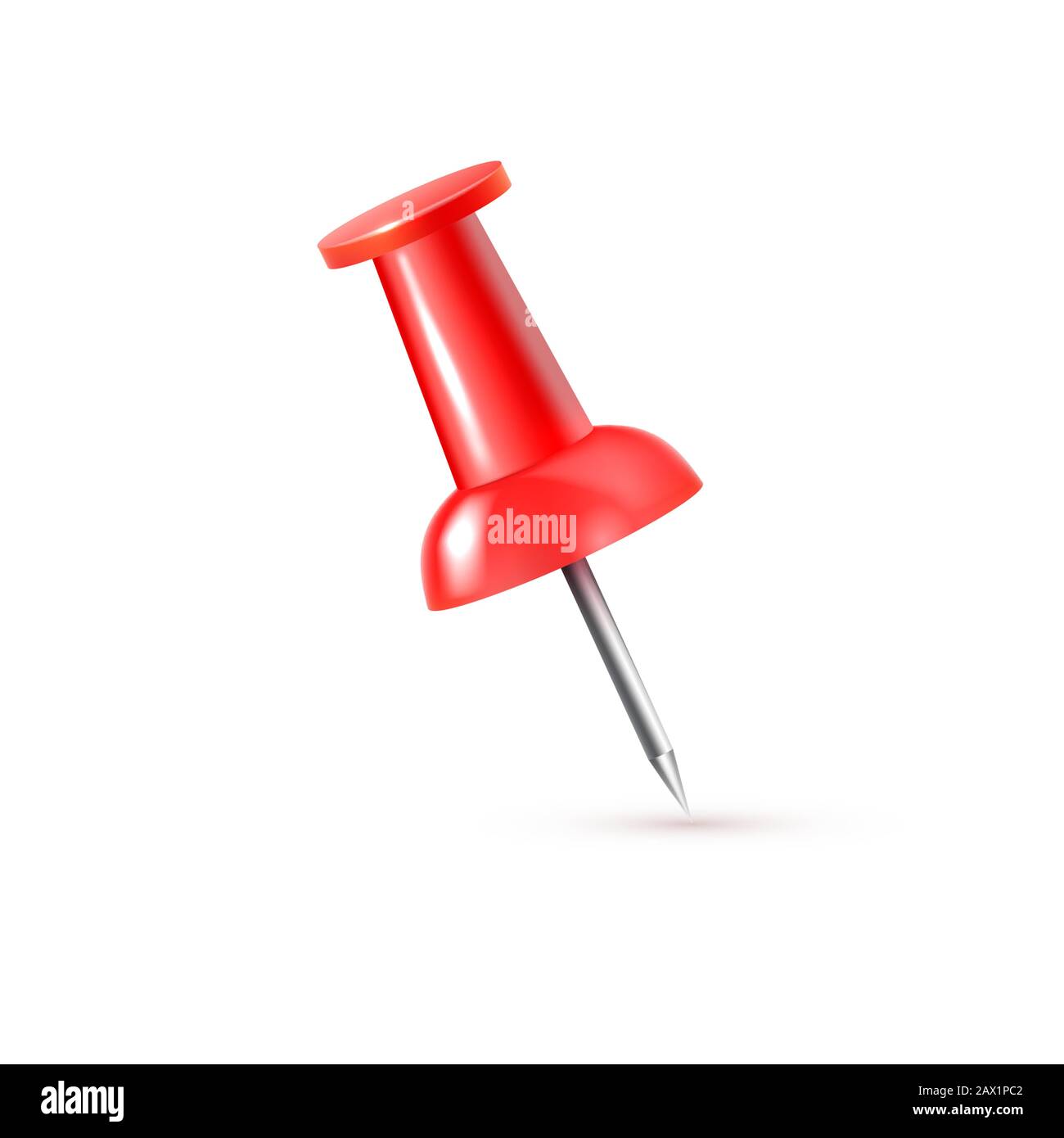 Realistic vector plastic glossy red push pin 3D vector icon on white ...