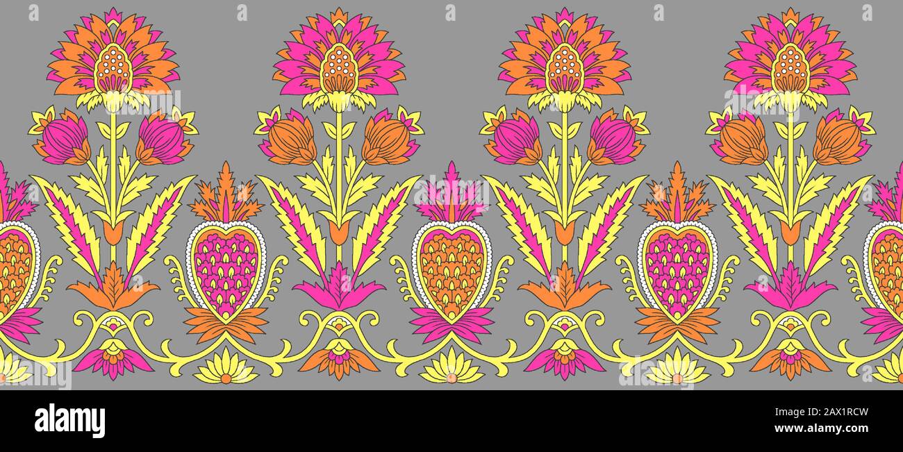 horizontal mughal flower border motif Stock Photo - Alamy