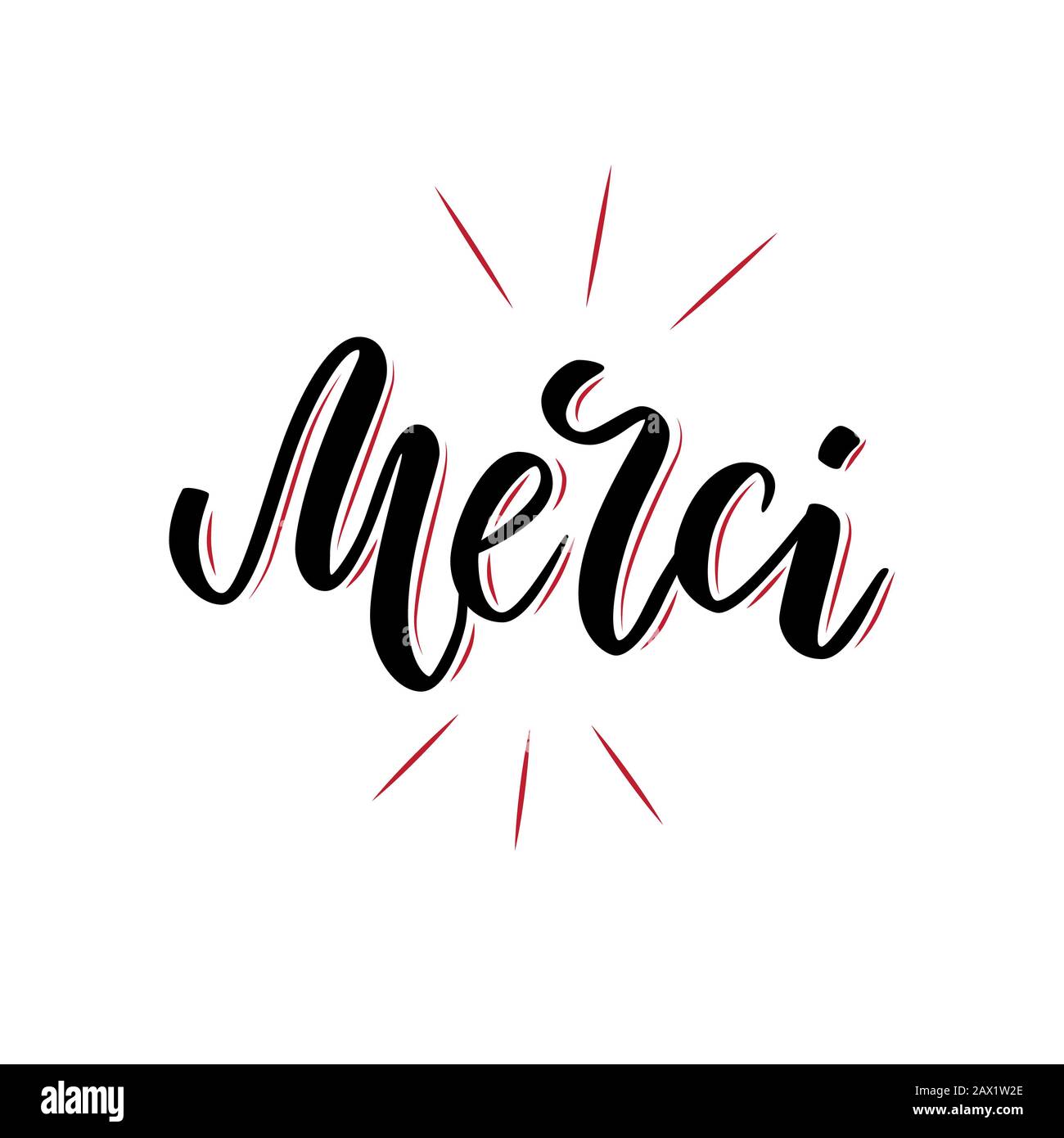 calligraphy. Merci poster or card. Black Letters isolated on the White ...