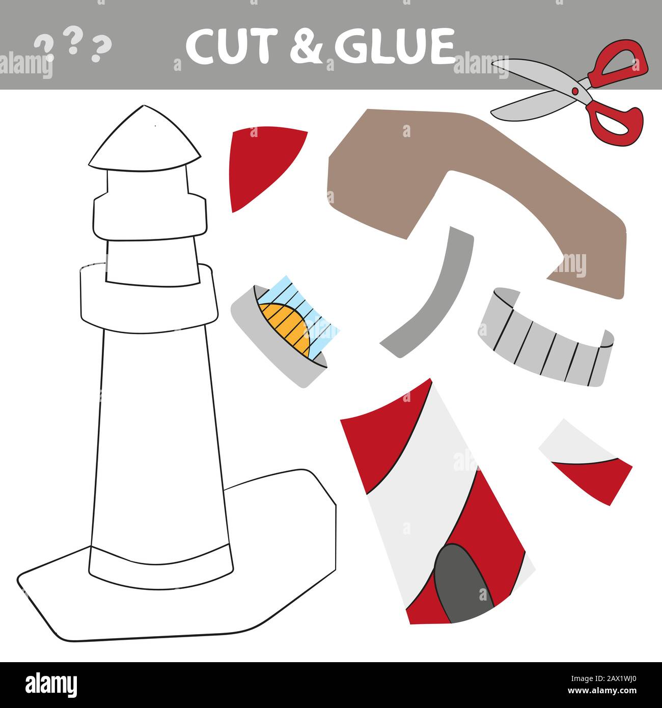 Lighthouse in the sea. Education paper game for preshool children ...