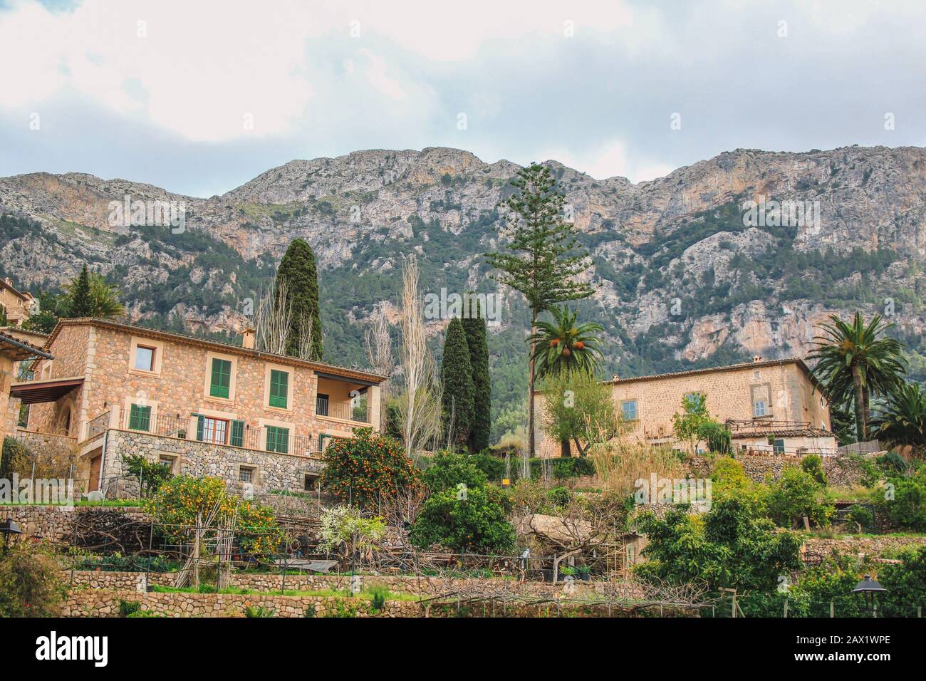view over Deia town at the west coast of Mallorca, Spain Stock Photo ...