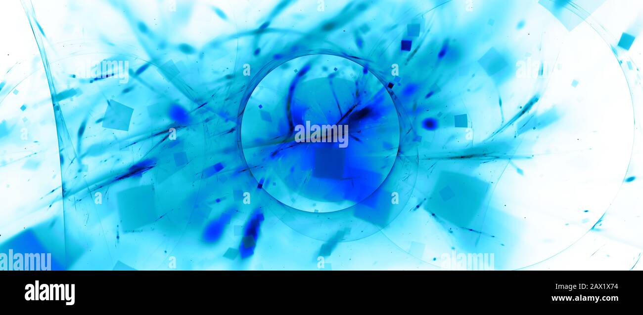 Blue portal with particles on white, computer generated abstract ...