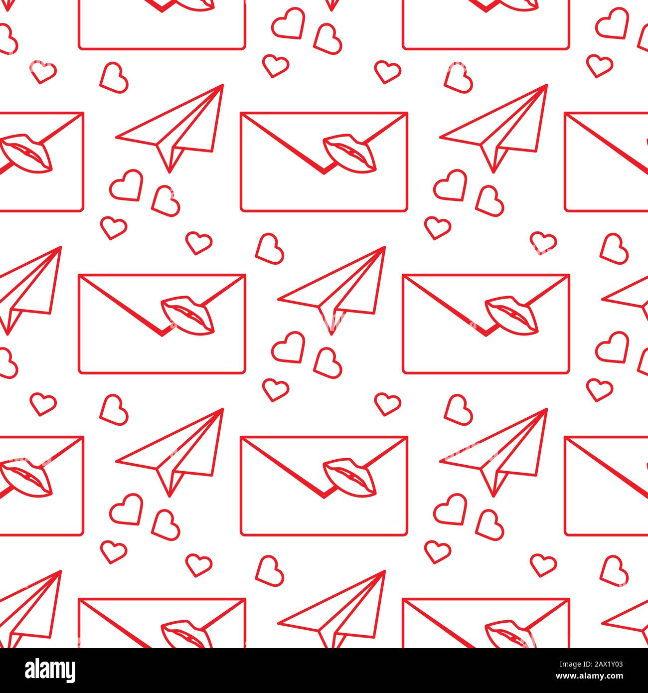 Vector seamless pattern Happy Valentine's Day. Envelope with lipstick ...
