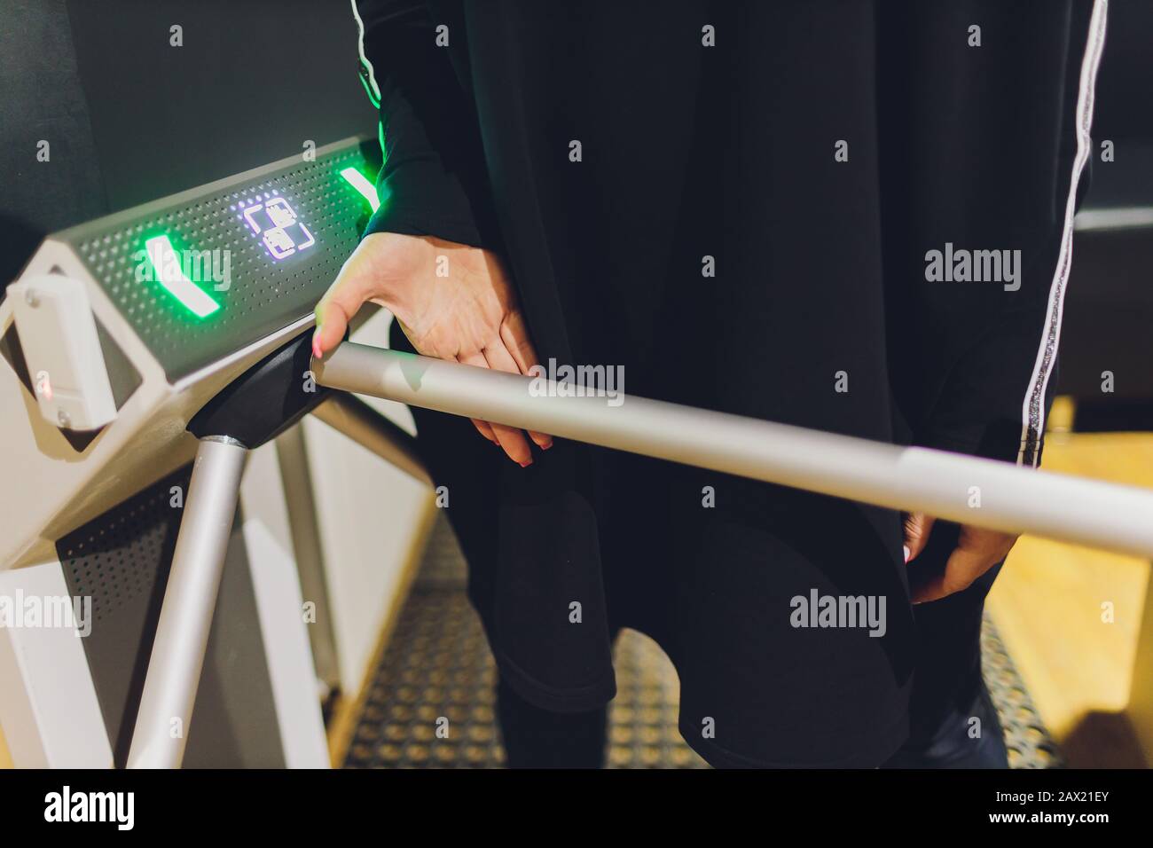 Portrait of arab muslim woman walking through platform barrier Stock ...