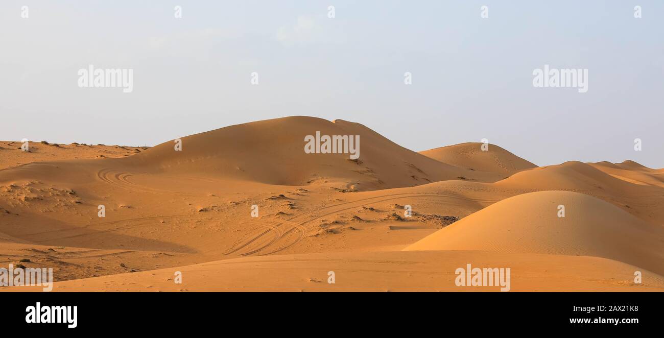 Beautiful landscape of orange desert, with sand dunes and horizon ...