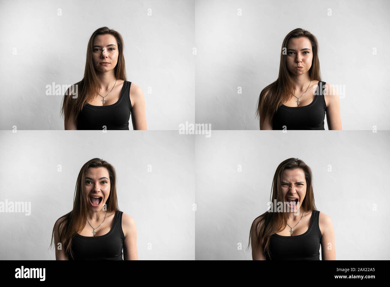 Set of young woman's portraits with different emotions. Young beautiful ...